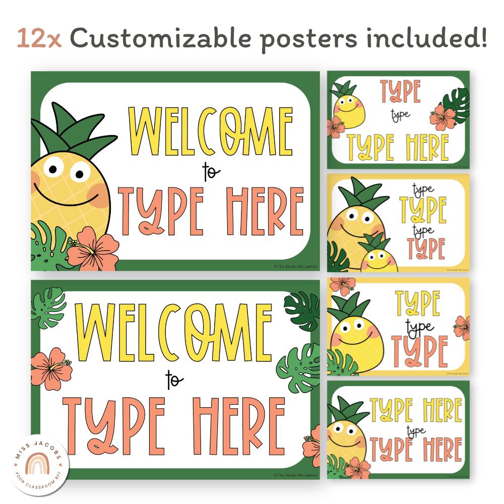 Tropical Pineapple Door Decor for Classroom, Editable Welcome Door ...