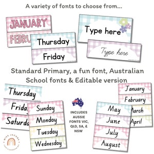 Days and Months Flashcards Daisy Gingham Pastels Classroom Decor ...