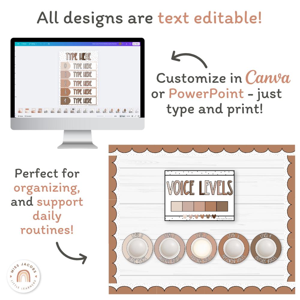 Spotty Neutrals Voice Noise Level Display | EDITABLE Classroom Teacher ...