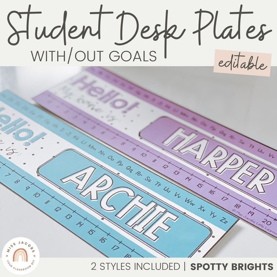Student Name & Goals Plates SPOTTY BRIGHTS Editable - Etsy