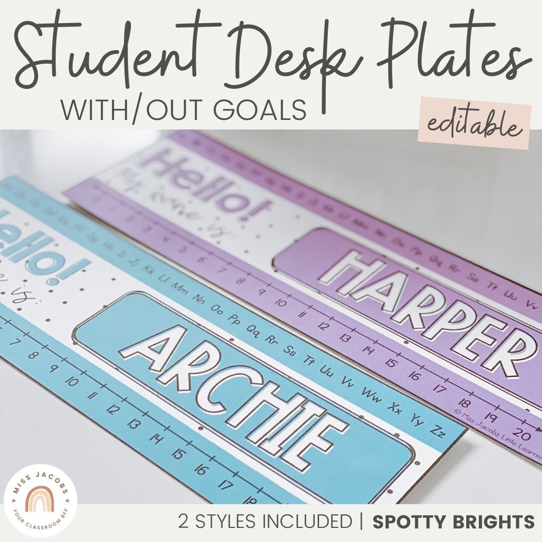 Student Name & Goals Plates SPOTTY BRIGHTS Editable - Etsy