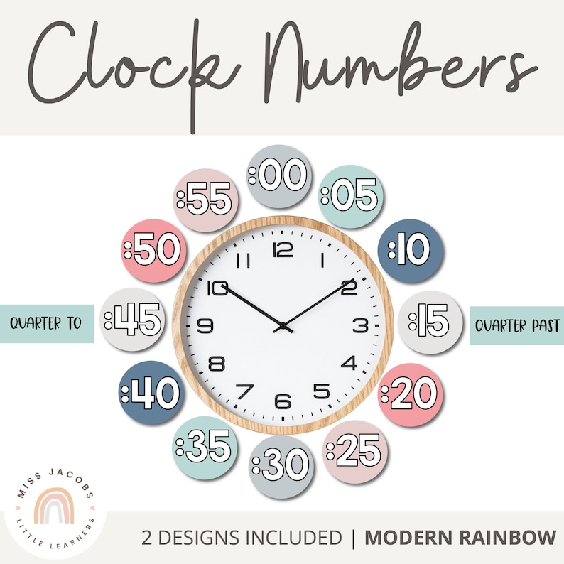MODERN RAINBOW Clock Numbers Calm Colors Classroom Decor - Etsy