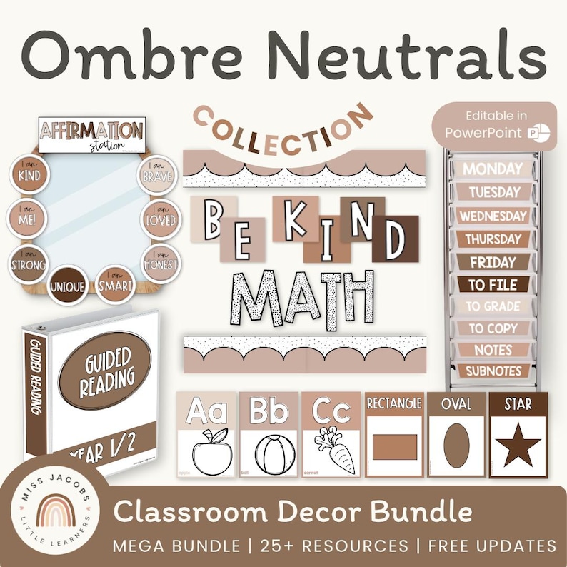 OMBRE NEUTRALS Classroom Decor BUNDLE | Editable Neutral Decor - Etsy