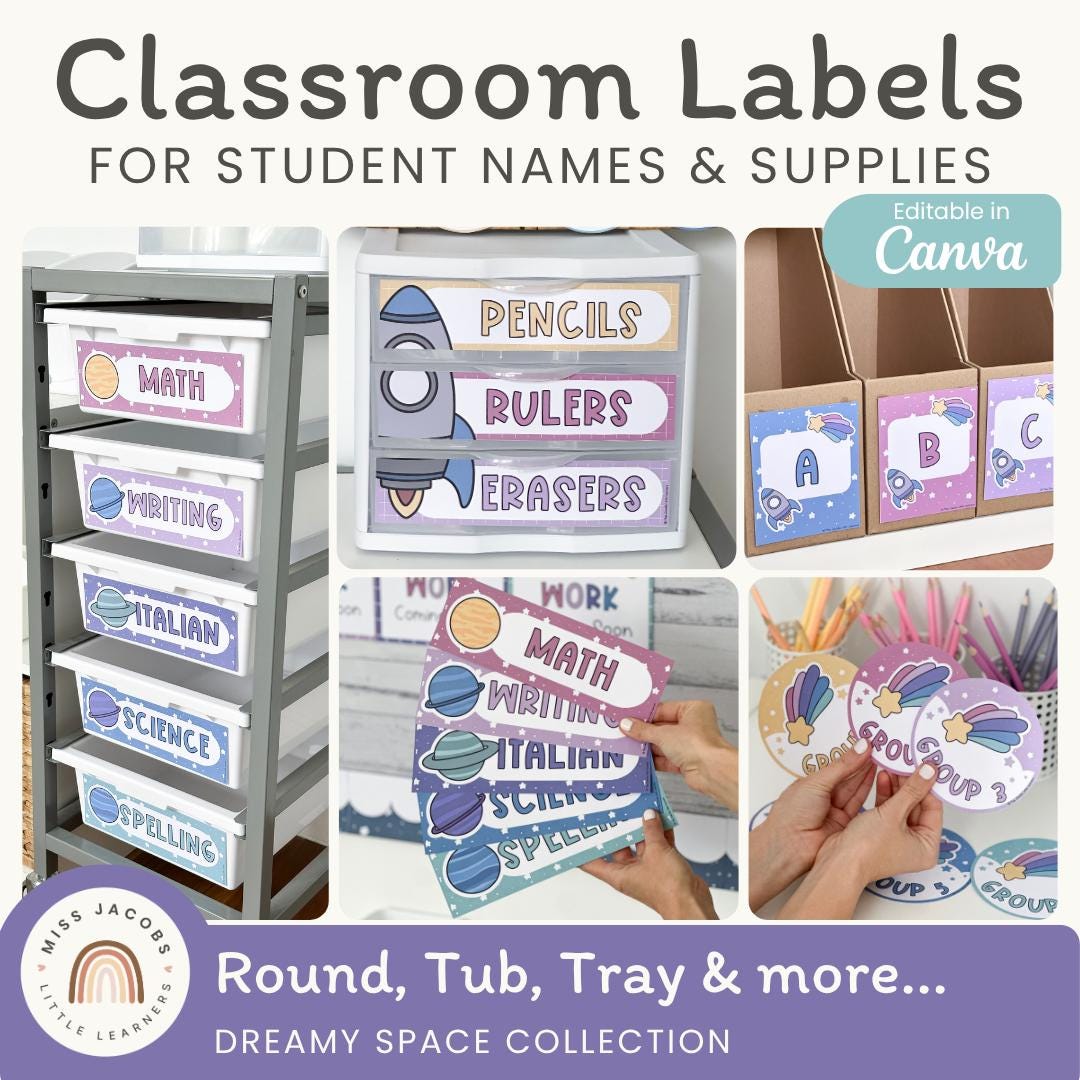Dreamy Space Classroom Labels: Pastel Student Names and Supplies ...