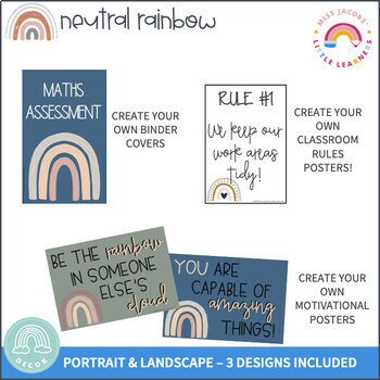 BOHO RAINBOW Editable Classroom Posters Neutral Rainbow | Etsy Canada