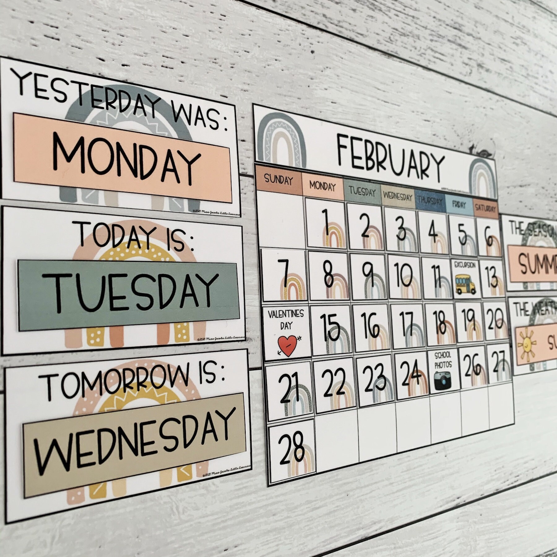 BOHO RAINBOW Classroom Calendar & Weather Display | Editable | Neutral ...