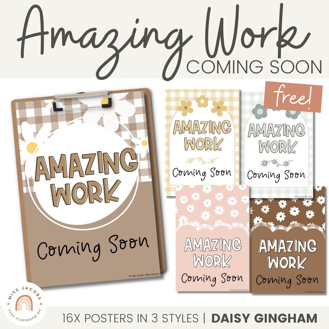 Amazing Work Coming Soon Posters Daisy Gingham Neutrals - Etsy