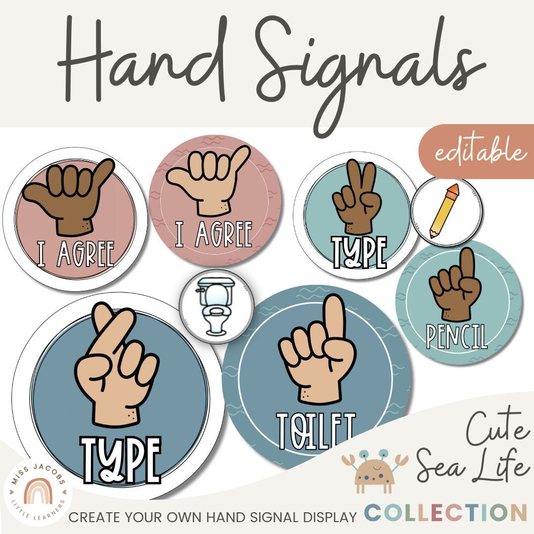 Hand Signals | Cute Sea Life Classroom Decor | Editable - Etsy
