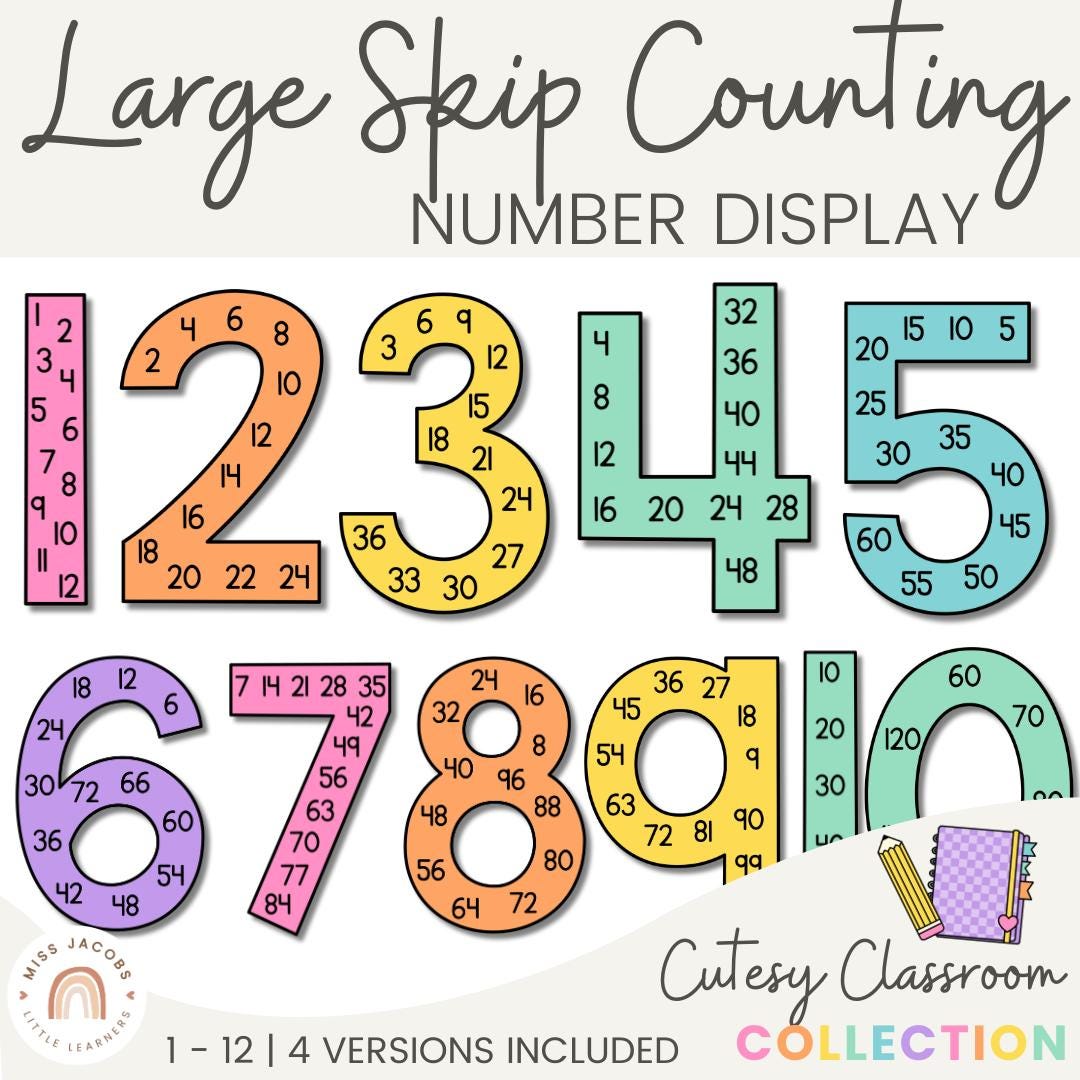 Cutesy Skip Counting Posters, 1-12 Large Number Display Math Posters ...