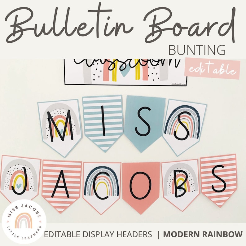 MODERN RAINBOW Bulletin Board Signage & Bunting Editable - Etsy