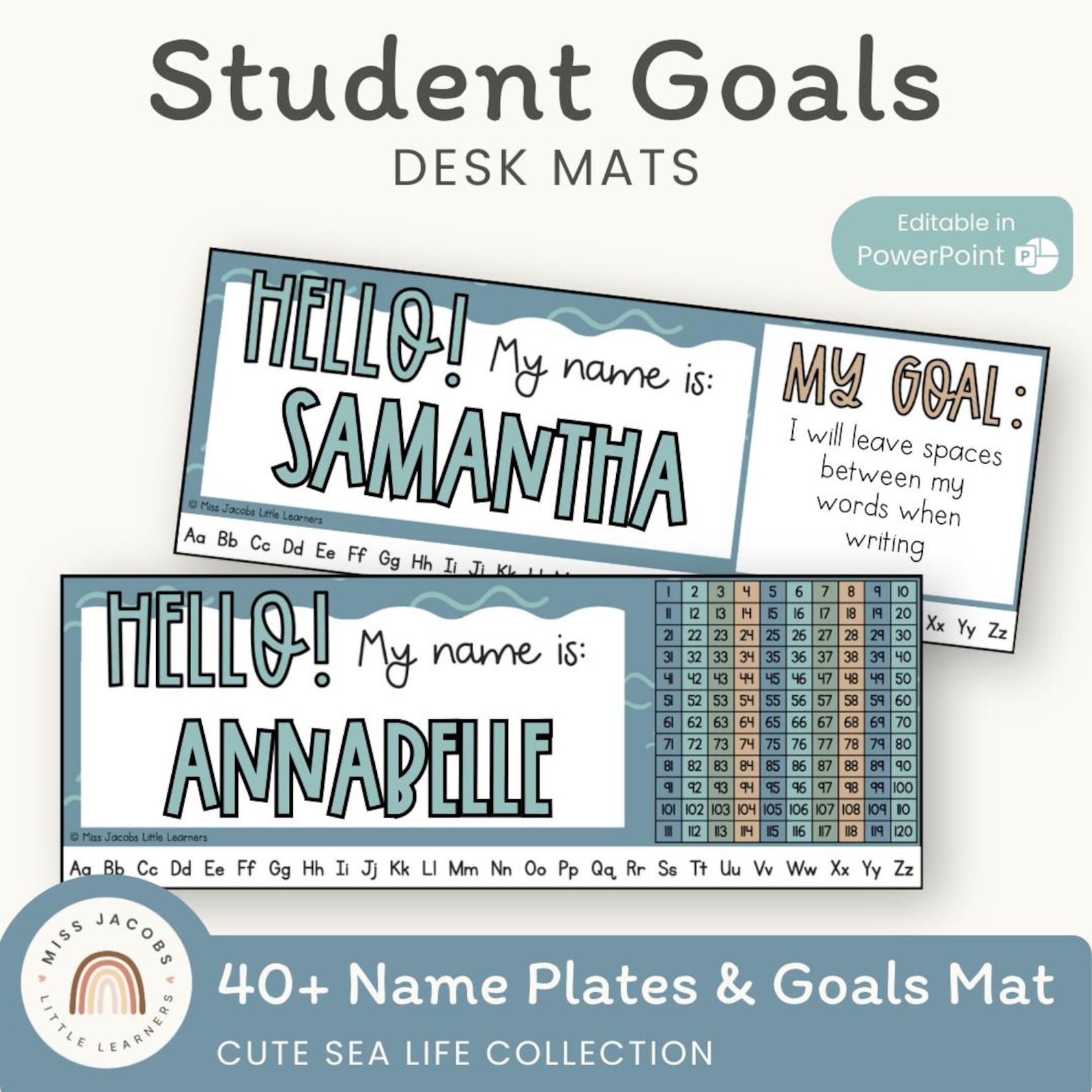 Student Name Tags & Goals Desk Plates | Cute Sea Life Classroom Decor ...