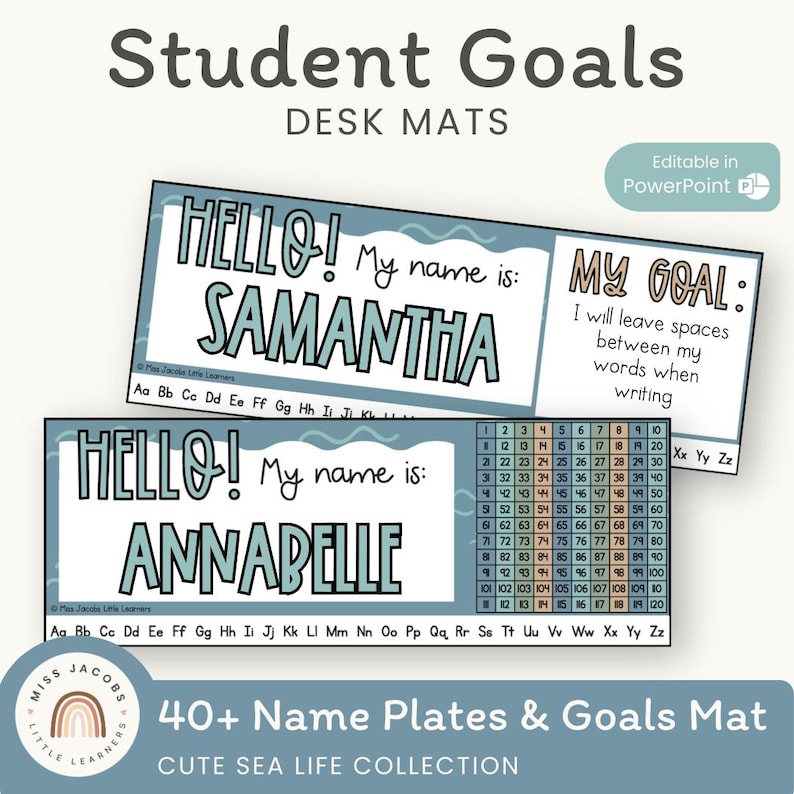 Student Name Tags & Goals Desk Plates | Cute Sea Life Classroom Decor ...