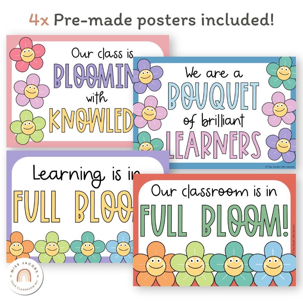 Spring Flower Door Display, Editable Welcome Signs, Name Labels, Name ...