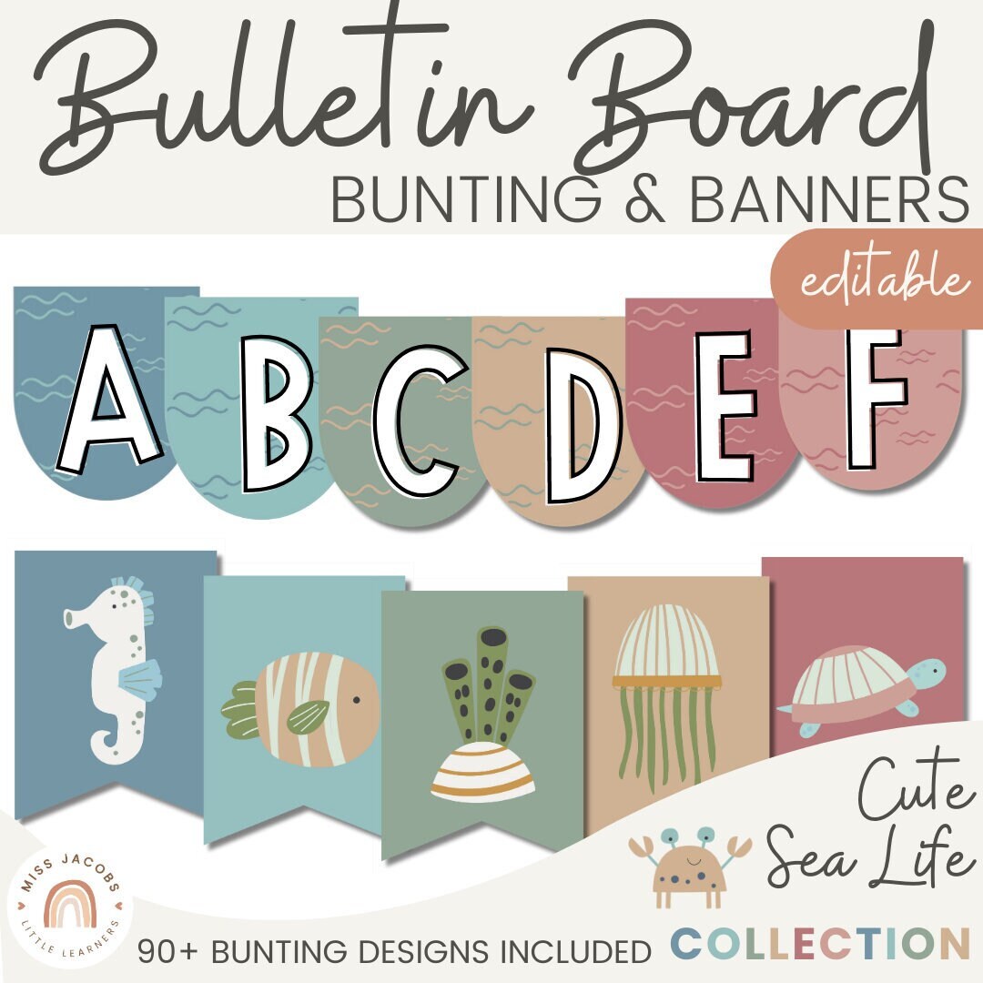 Bunting and Display Banners Cute Sea Life Classroom Decor Editable - Etsy