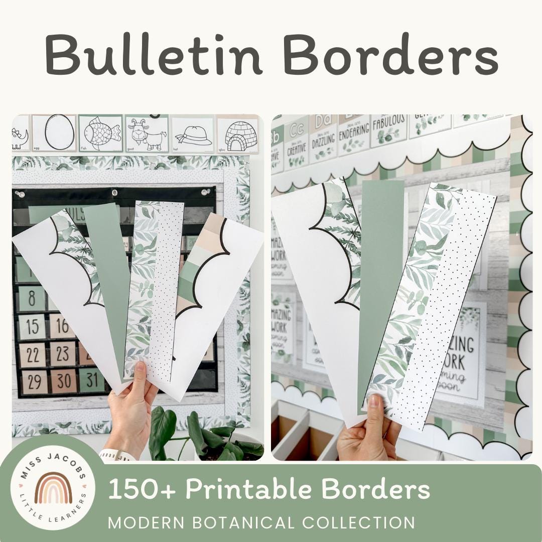 Bulletin Board Borders Printable Set, Eucalyptus Classroom Decor, 150 ...