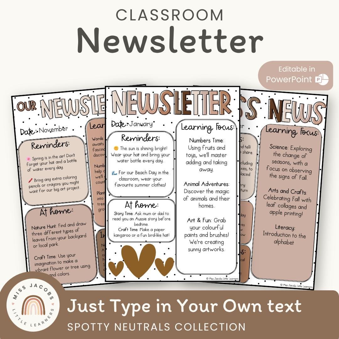 Classroom Newsletter Templates | Editable | Spotty Neutral Classroom ...