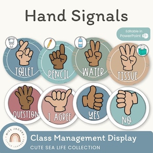 Hand Signals | Cute Sea Life Classroom Decor | Editable - Etsy