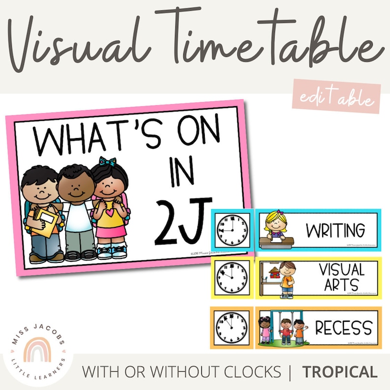 Editable Tropical Visual Timetable, Printable Classroom Schedule Cards ...