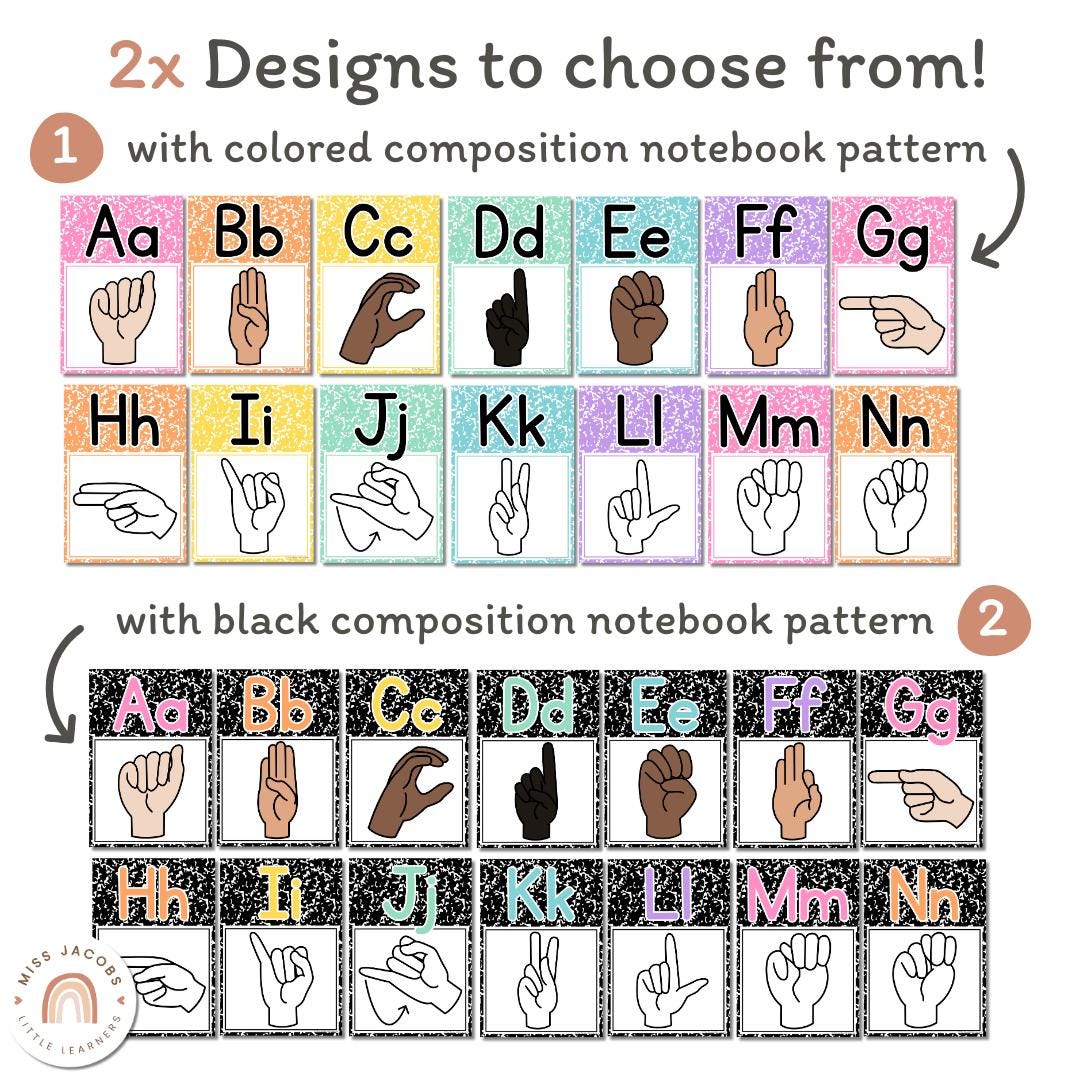 Cutesy ASL Alphabet Posters, Printable American Sign Language Classroom ...
