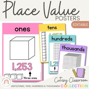 Cutesy Place Value Posters, Printable Place Value Chart, Math Bulletin ...