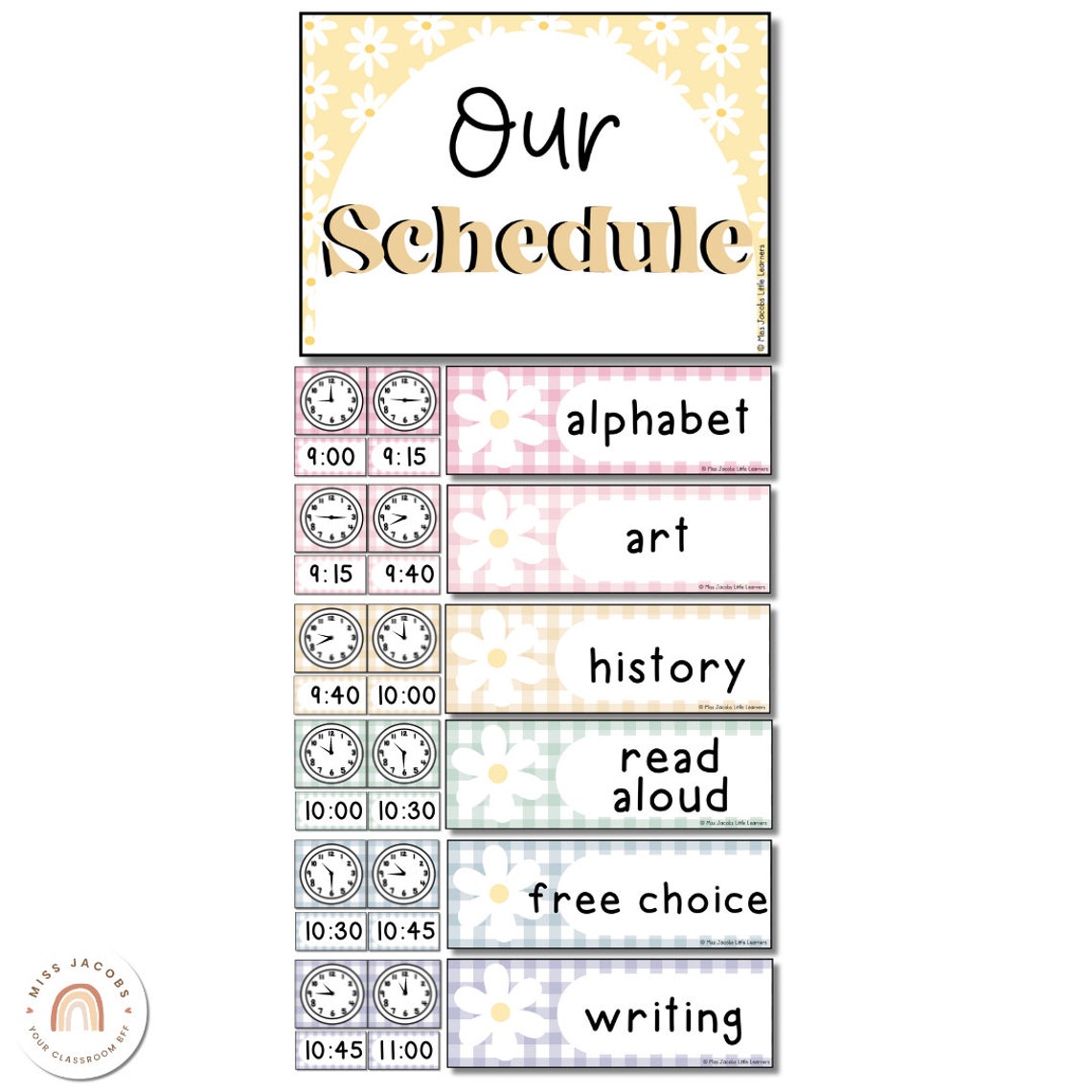 Classroom Visual Schedule, Daisy Gingham Pastels Daily Routine Chart ...
