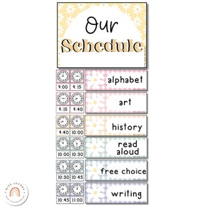 Classroom Visual Schedule, Daisy Gingham Pastels Daily Routine Chart ...