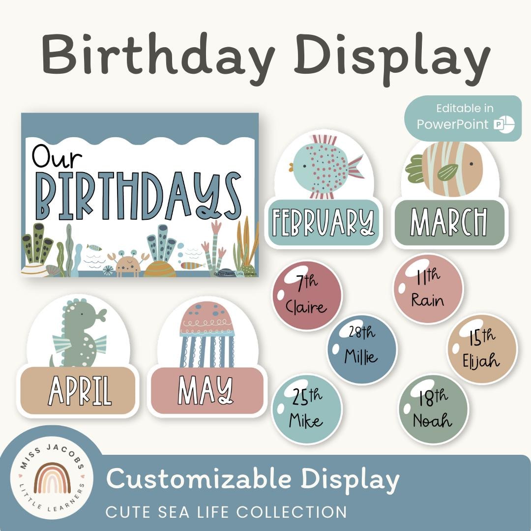 Birthday Display | Cute Sea Life Classroom Decor | Editable - Etsy