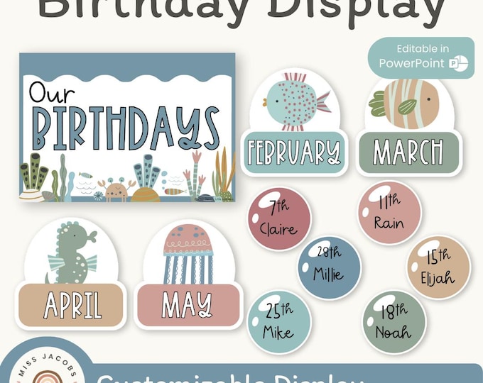 Birthday Display | Cute Sea Life Classroom Decor | Editable - Etsy