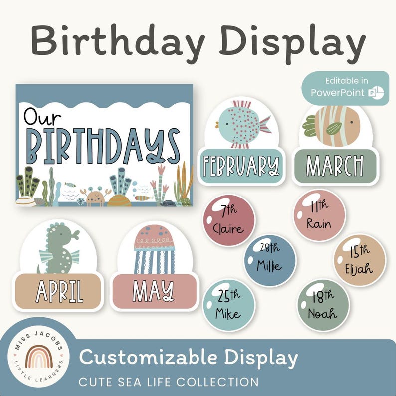 Birthday Display | Cute Sea Life Classroom Decor | Editable - Etsy