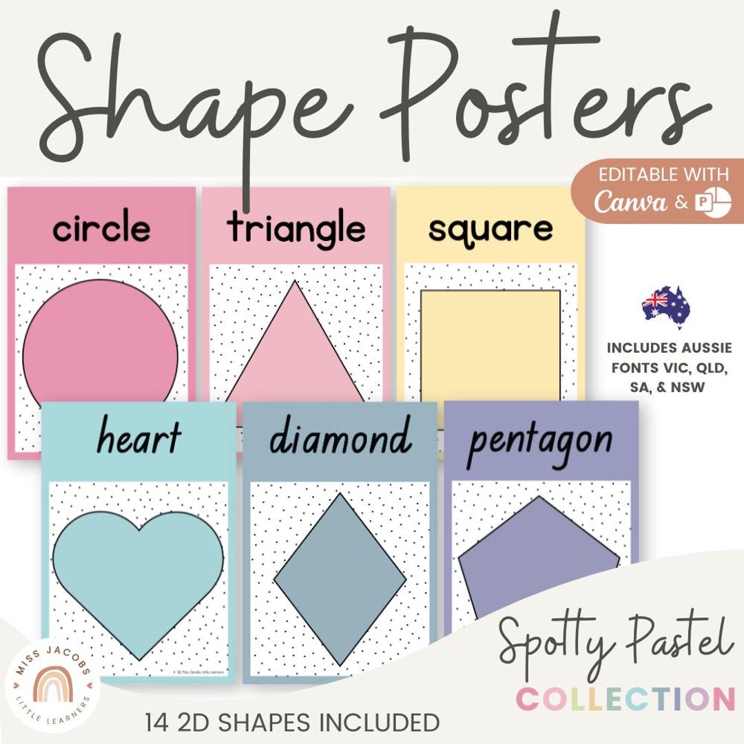 Shape Posters | Spotty Pastels Calm Classroom Decor | Editable - Etsy