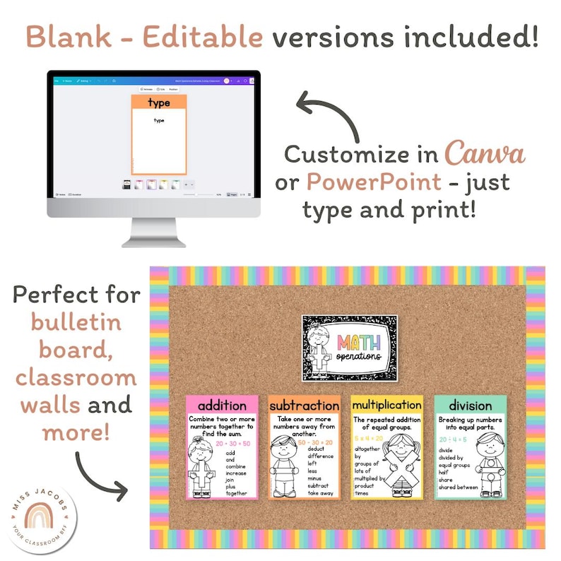 Cutesy Math Operations Posters, Colorful Math Operations Key Word ...