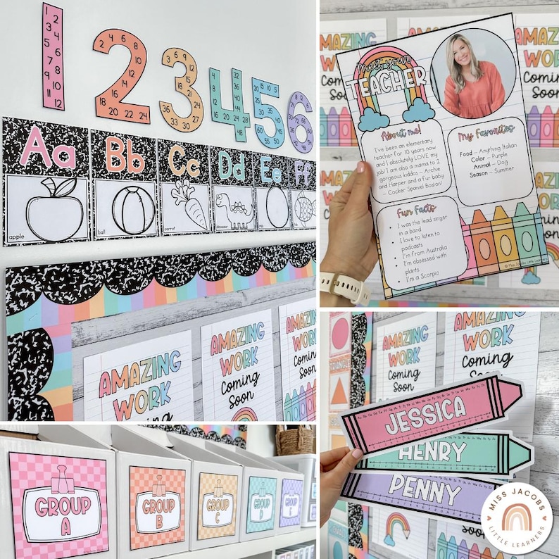 Cutesy Classroom Decor Bundle, Bright Rainbow Composition Notebook ...