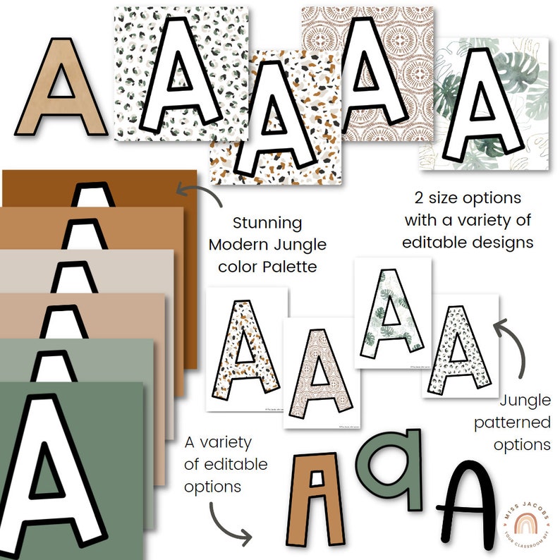 Bulletin Board Lettering Pack | EDITABLE | Modern Jungle Classroom ...