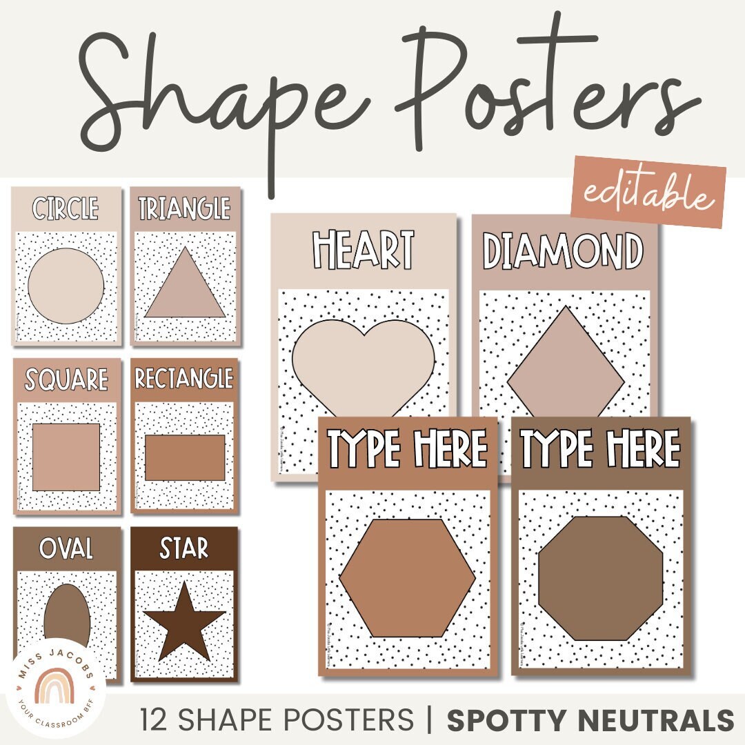Shape Posters | Spotty Neutrals Calm Classroom Decor | Editable - Etsy