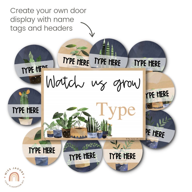 Modern Boho Plants Door Display Editable Rustic Classroom - Etsy
