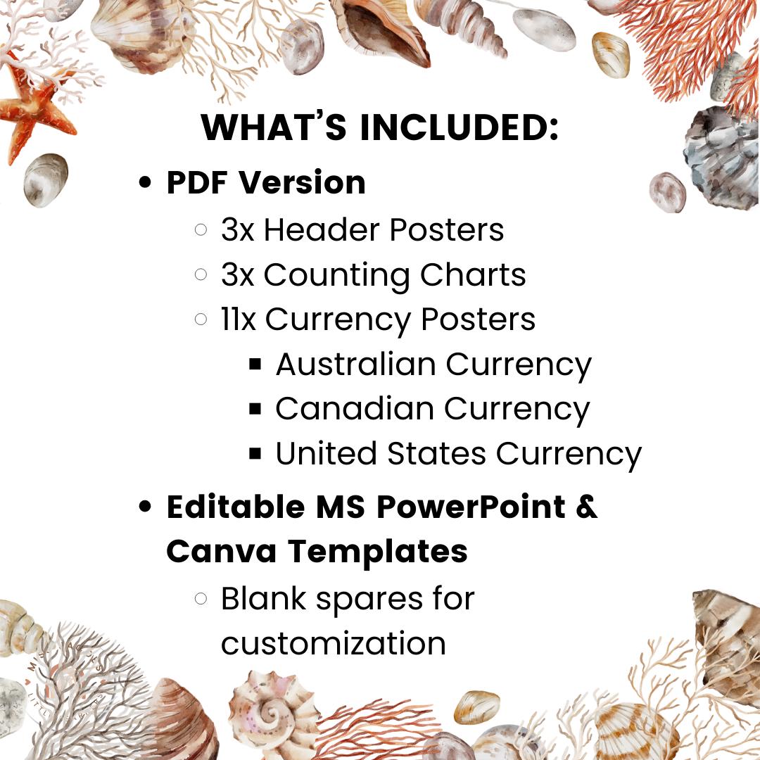Ocean-themed Money Posters, Printable US CAD AUD Coin and Dollar Bill ...