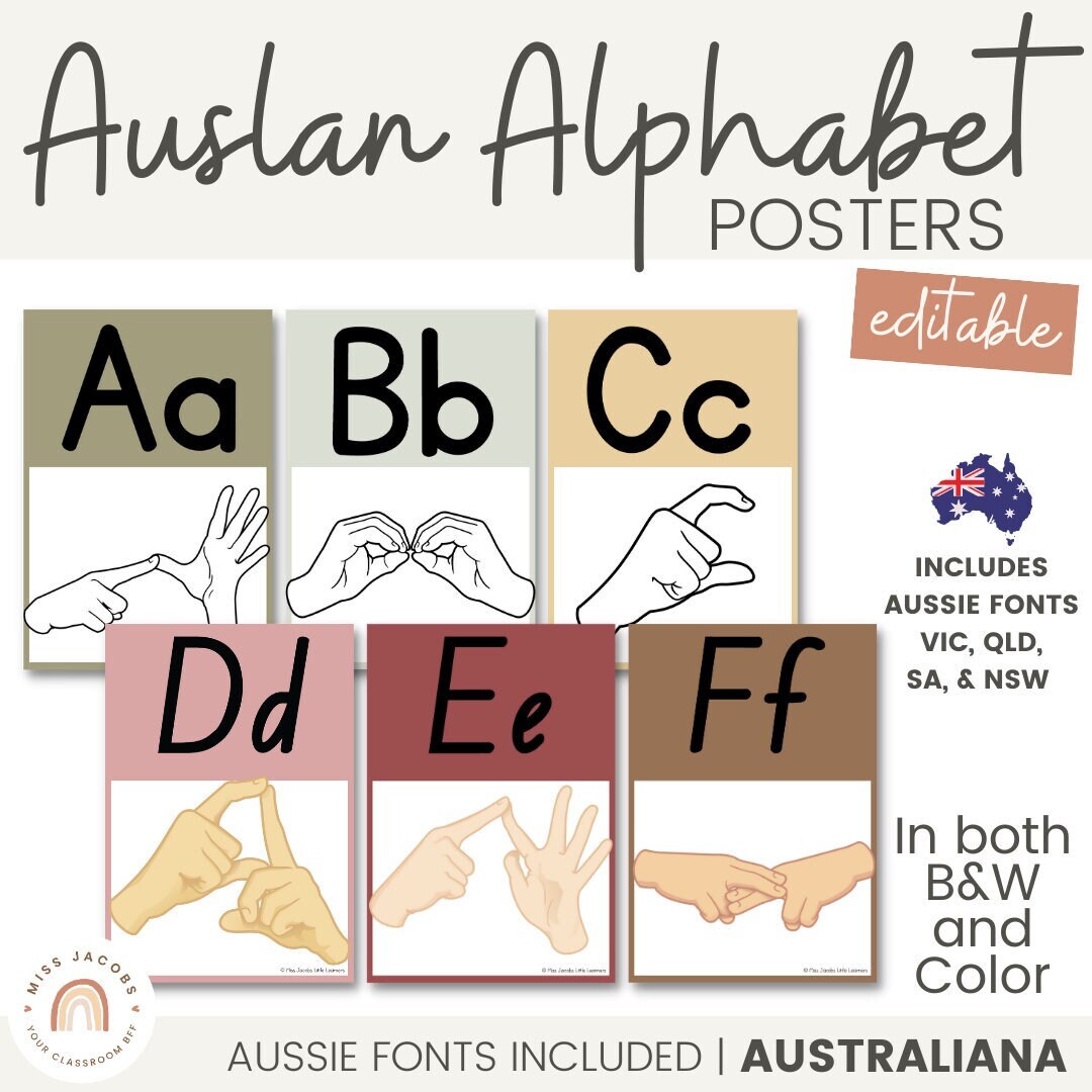 Australiana Auslan Alphabet Posters Modern Aussie Classroom - Etsy ...