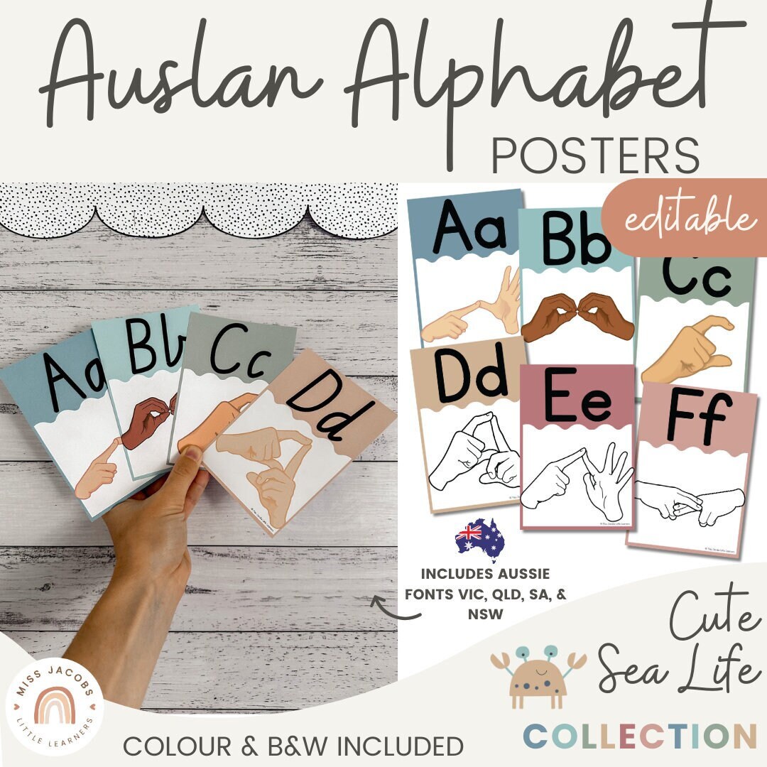 Auslan australian Sign Language Alphabet Posters Cute Sea Life ...