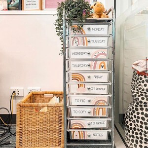 BOHO RAINBOW Teacher Rolling Cart Labels | Editable | Neutral Rainbow ...