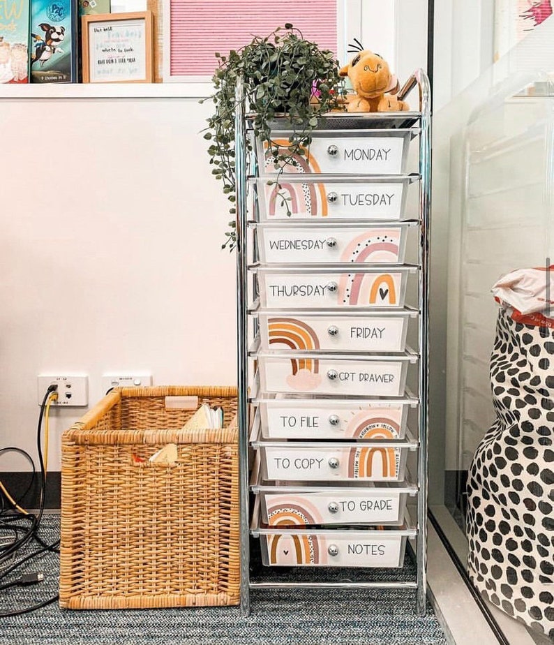 BOHO RAINBOW Teacher Rolling Cart Labels Editable Neutral - Etsy