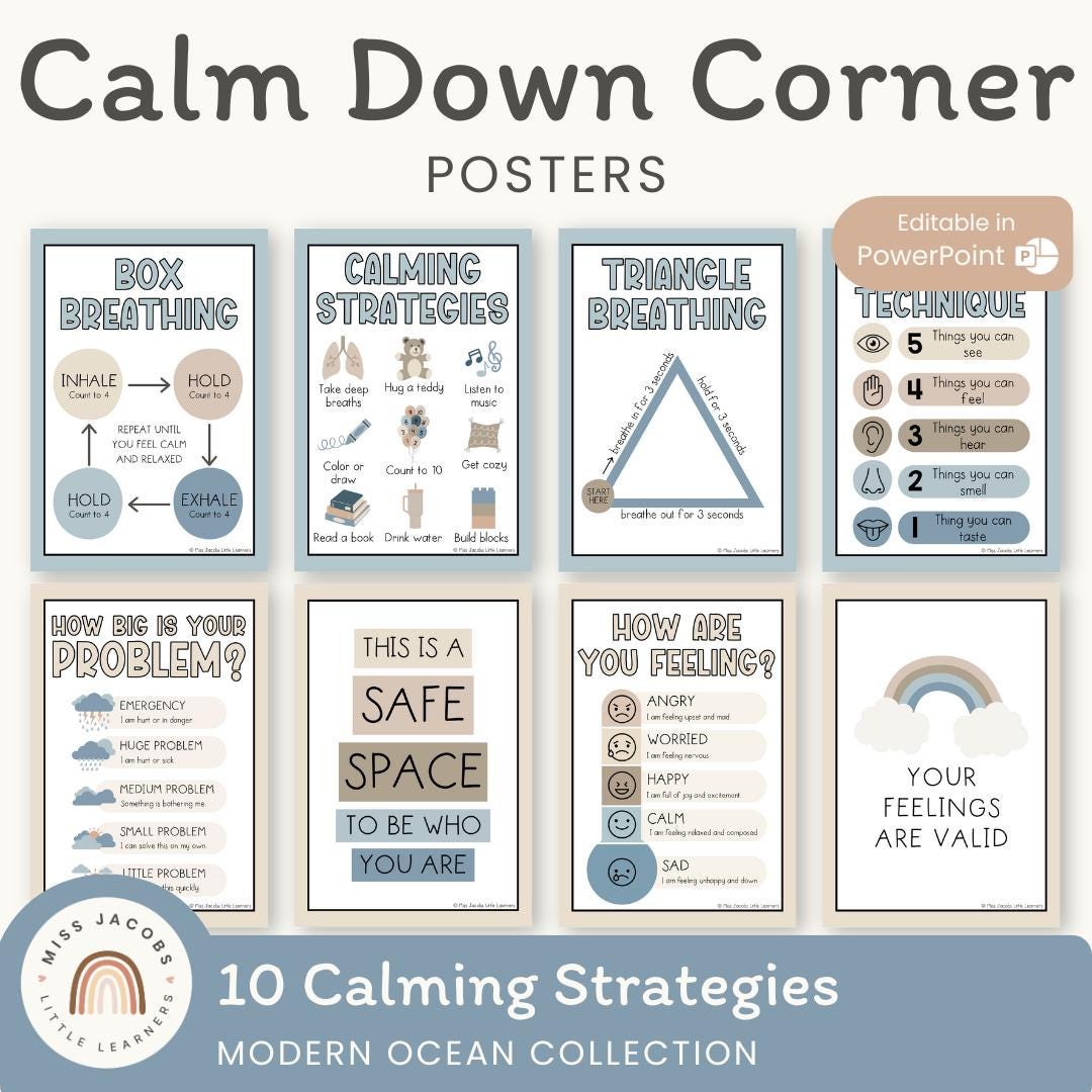 Calm Down Corner Kit, Social Emotional Calm Down Posters, Self ...
