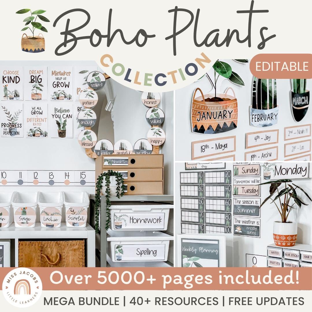 Boho Plants Classroom Decor Bundle | Rustic Modern Boho Decor ...
