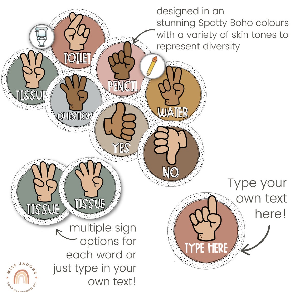 Hand Signals Posters SPOTTY BOHO Classroom Decor EDITABLE - Etsy