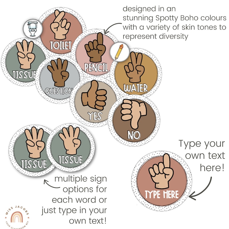 Hand Signals Posters SPOTTY BOHO Classroom Decor EDITABLE - Etsy