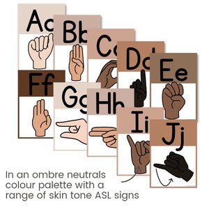 ASL Alphabet, American Sign Language Poster, Ombre Neutrals Classroom ...