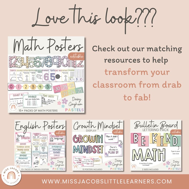 Daisy Gingham Pastels Classroom Decor Bundle | Muted Rainbow Theme ...