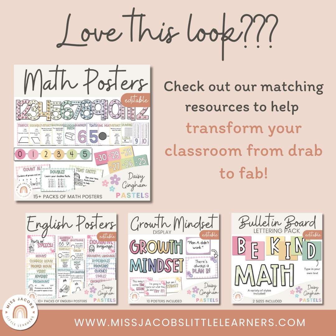 Daisy Gingham Pastels Classroom Decor Bundle | Muted Rainbow Theme ...