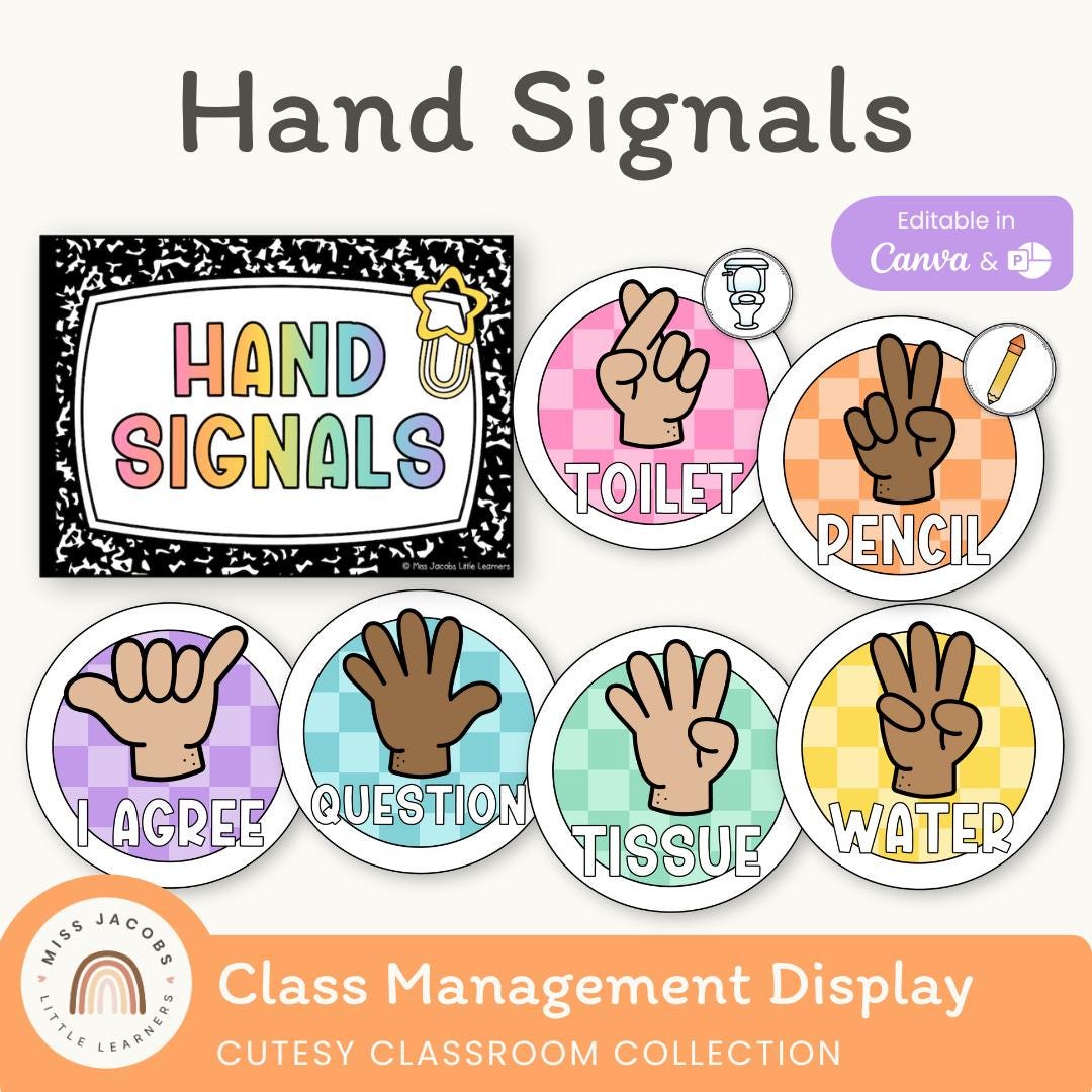 Cutesy Hand Signals Posters, Printable and Editable Classroom Decor ...