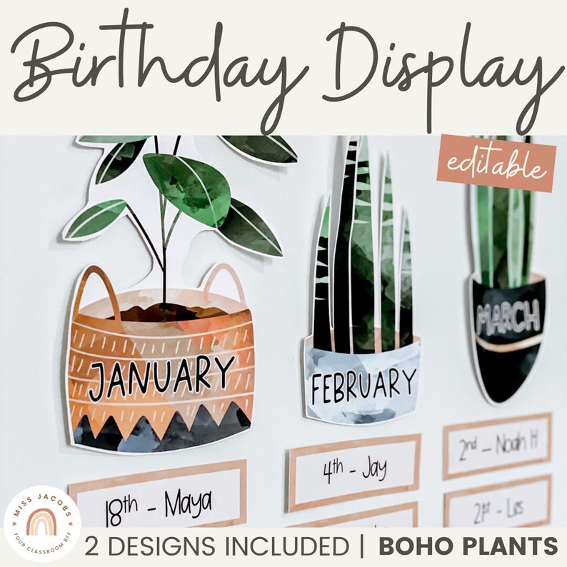 Modern Boho Plants Birthday Display Rustic Boho Classroom - Etsy