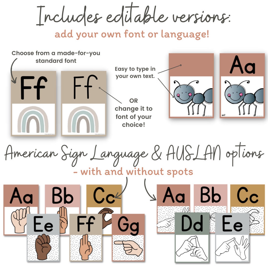 BOHO RAINBOW Alphabet Posters Editable Neutral Rainbow - Etsy